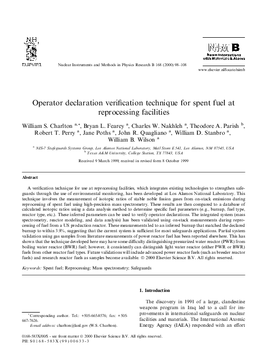 (PDF) Operator declaration verification technique for spent fuel at ...