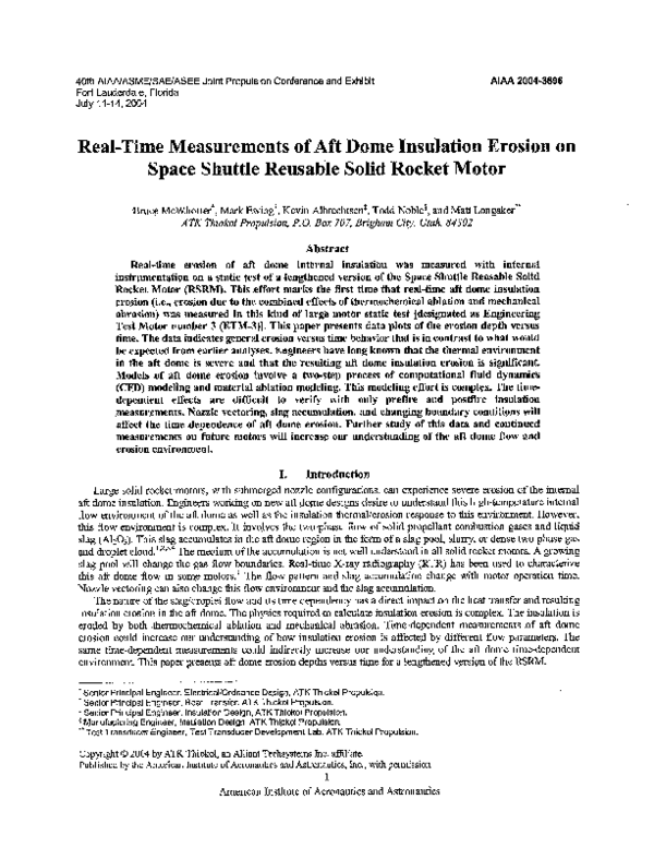 (PDF) Real-Time Measurements of Aft Dome Insulation Erosion on Space ...