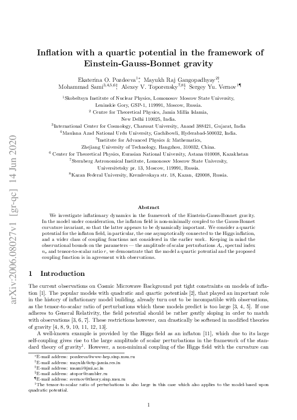 (PDF) Inflation with a quartic potential in the framework of Einstein ...