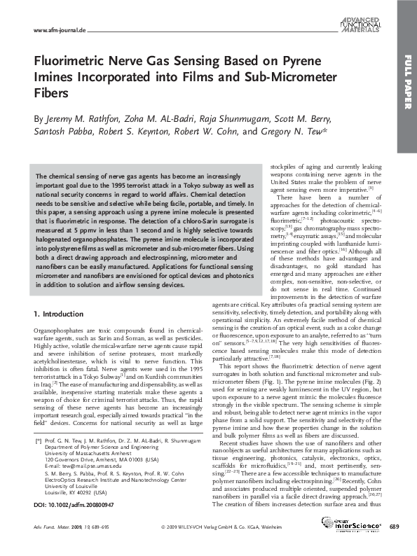 (PDF) Fluorimetric Nerve Gas Sensing Based on Pyrene Imines ...