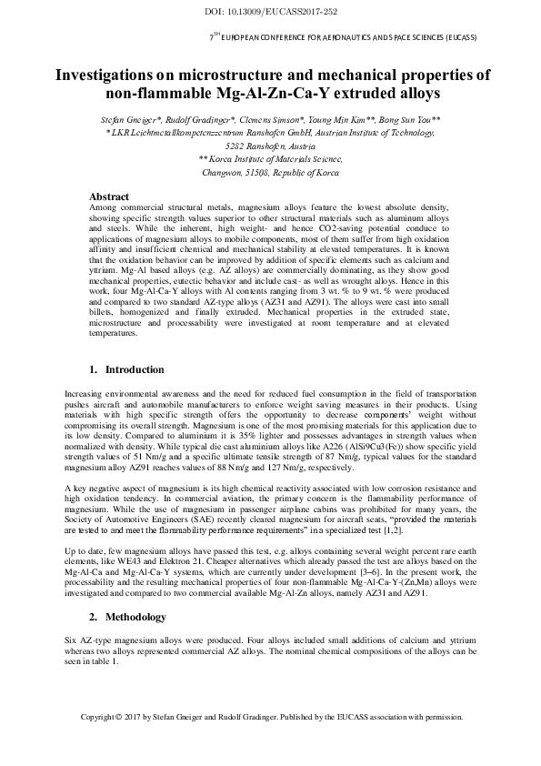 (PDF) Investigations on microstructure and mechanical properties of non-flammable Mg-Al-Zn-Ca-Y ...