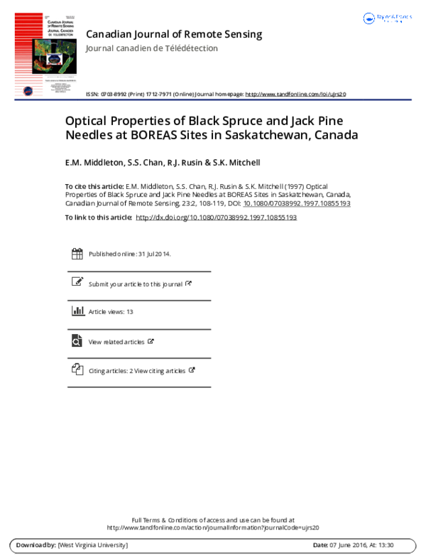 (PDF) Optical Properties of Black Spruce and Jack Pine Needles at ...