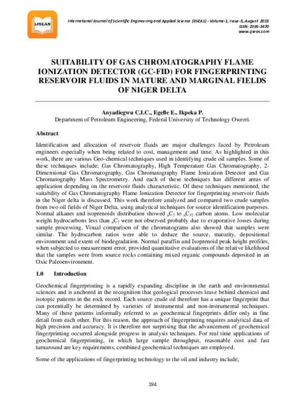 (PDF) Suitability of Gas Chromatography Flame Ionization Detector (GC-Fid) for Fingerprinting ...