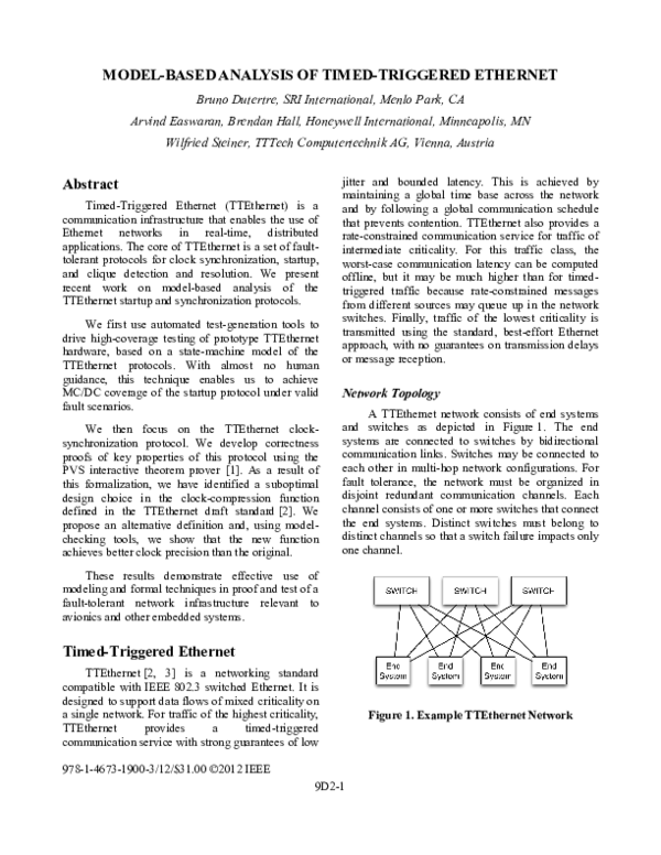 Pdf Model Based Analysis Of Timed Triggered Ethernet