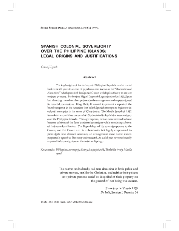 (PDF) Spanish Colonial Sovereignty Over the Philippine Islands: Legal ...