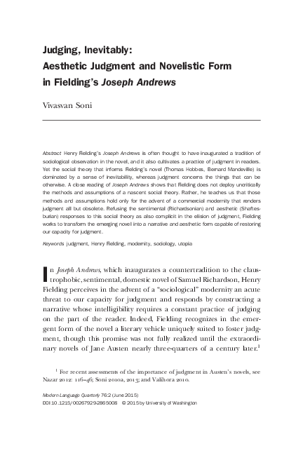 (PDF) Judging, Inevitably: Aesthetic Judgment and Novelistic Form in ...