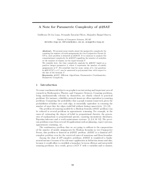 (PDF) A Note for Parametric Complexity of# 2SAT | Guillermo De Ita ...
