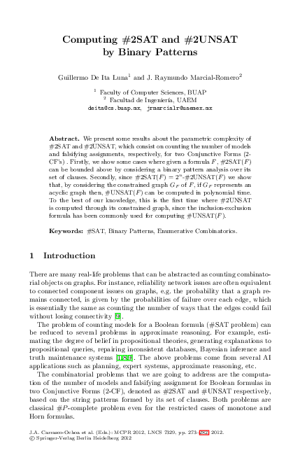 (PDF) Computing #2SAT and #2UNSAT by Binary Patterns