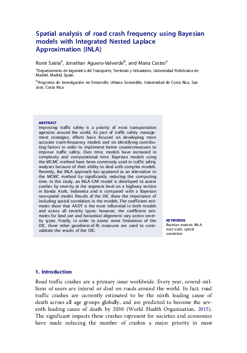 (PDF) Spatial analysis of road crash frequency using Bayesian models ...