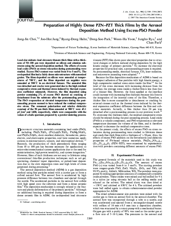 (PDF) Preparation of Highly Dense PZN–PZT Thick Films by the Aerosol ...