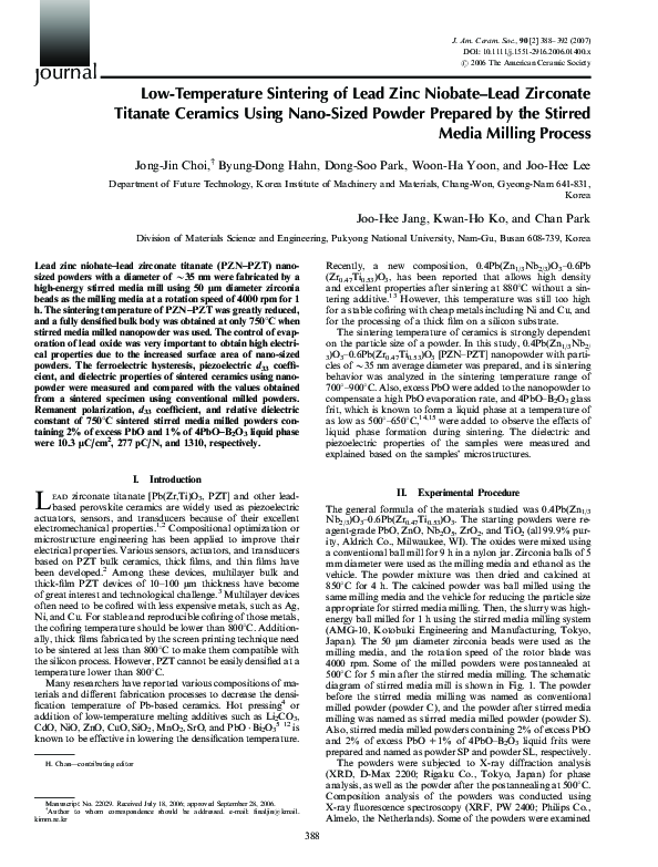 (PDF) Low-Temperature Sintering of Lead Zinc Niobate?Lead Zirconate ...