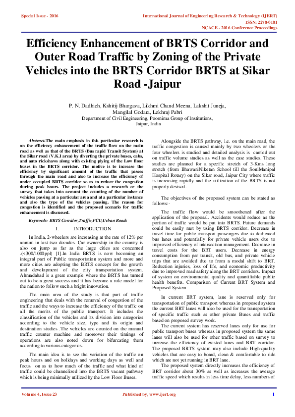 (PDF) Efficiency Enhancement of BRTS Corridor and Outer Road Traffic by ...