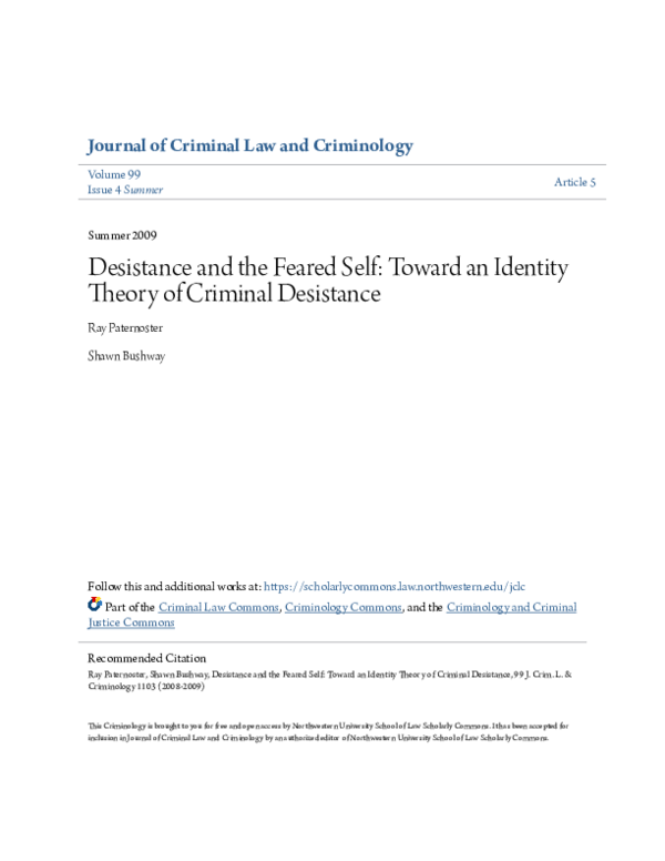 (PDF) Desistance and the Feared Self: Toward an Identity Theory of ...