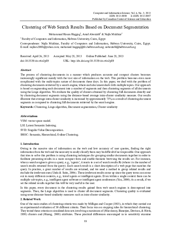 Clustering Of Web Search Results Based On Document Segmentation 3972