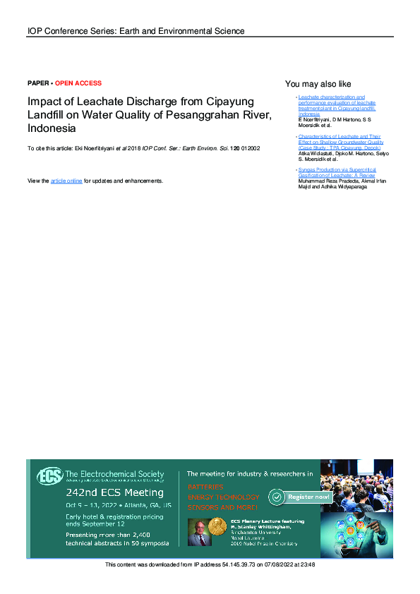 (PDF) Impact of Leachate Discharge from Cipayung Landfill on Water ...