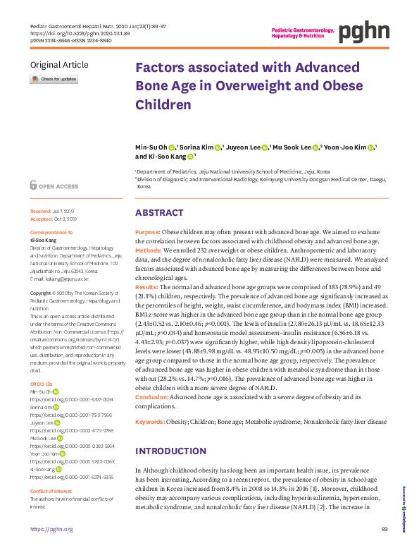 (PDF) Factors associated with Advanced Bone Age in Overweight and Obese ...