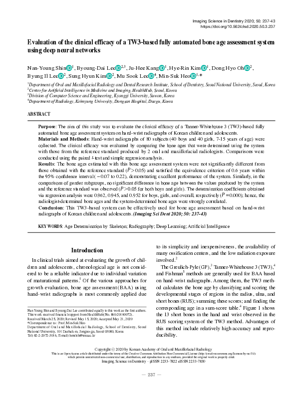 Pdf Evaluation Of The Clinical Efficacy Of A Tw3 Based Fully Automated Bone Age Assessment