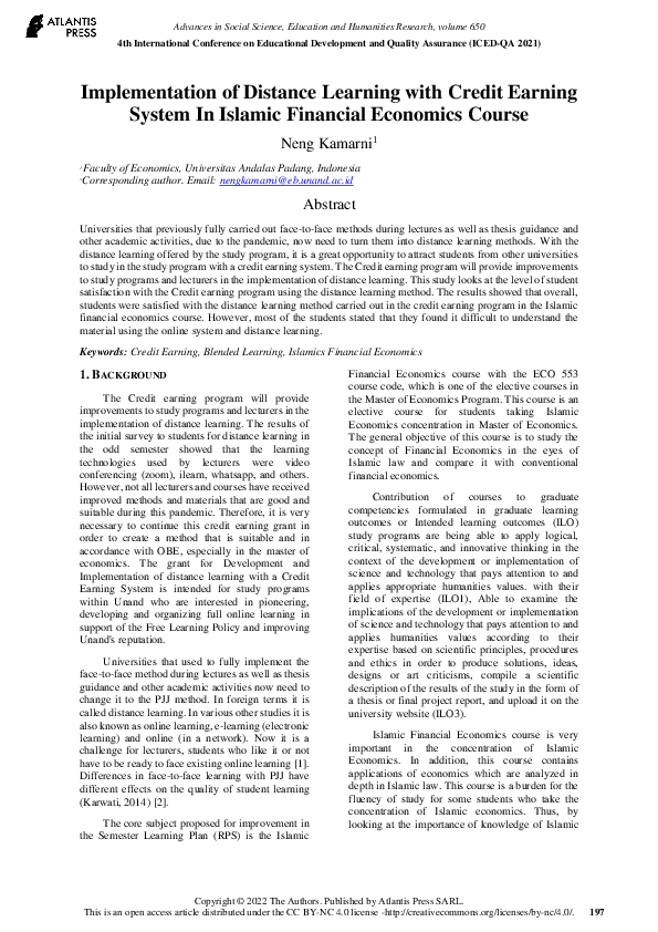 (PDF) Implementation of Distance Learning with Credit Earning System In ...