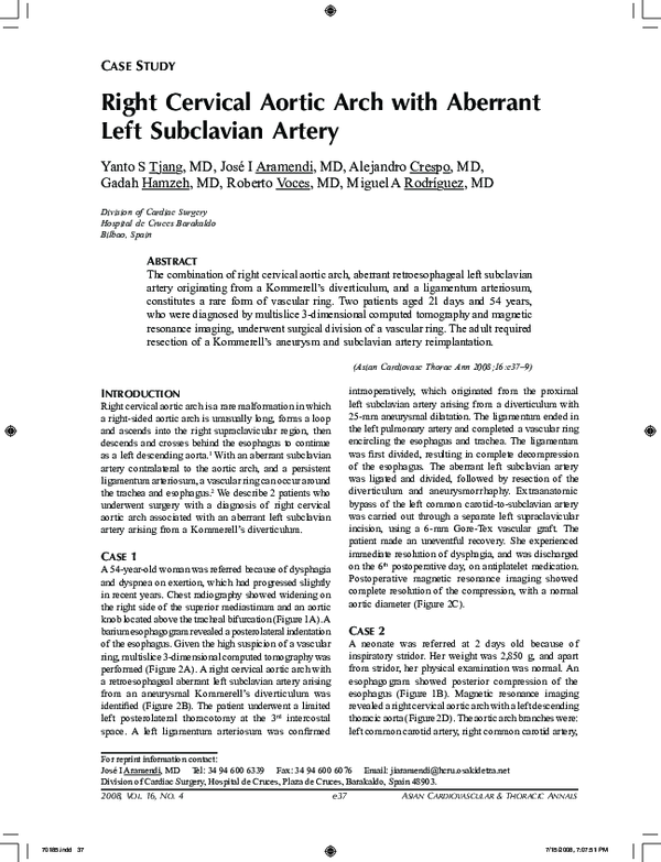 (PDF) Right Cervical Aortic Arch with Aberrant Left Subclavian Artery