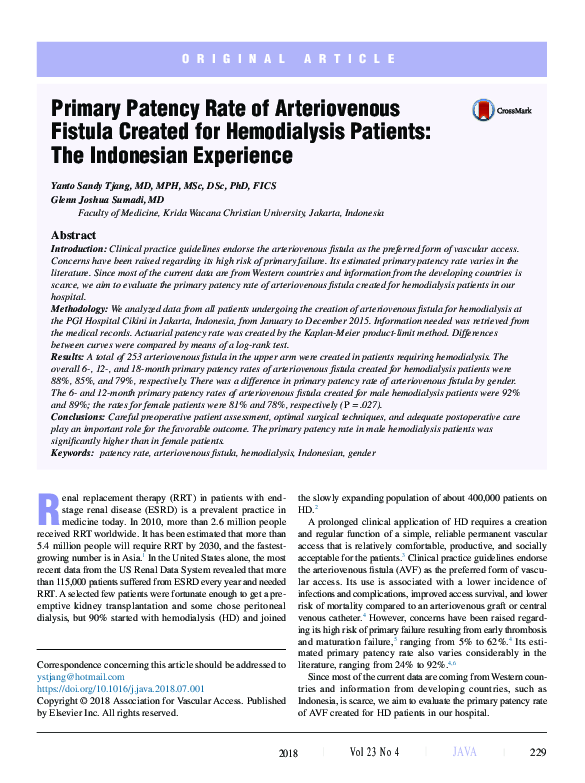 (PDF) Primary Patency Rate of Arteriovenous Fistula Created for ...