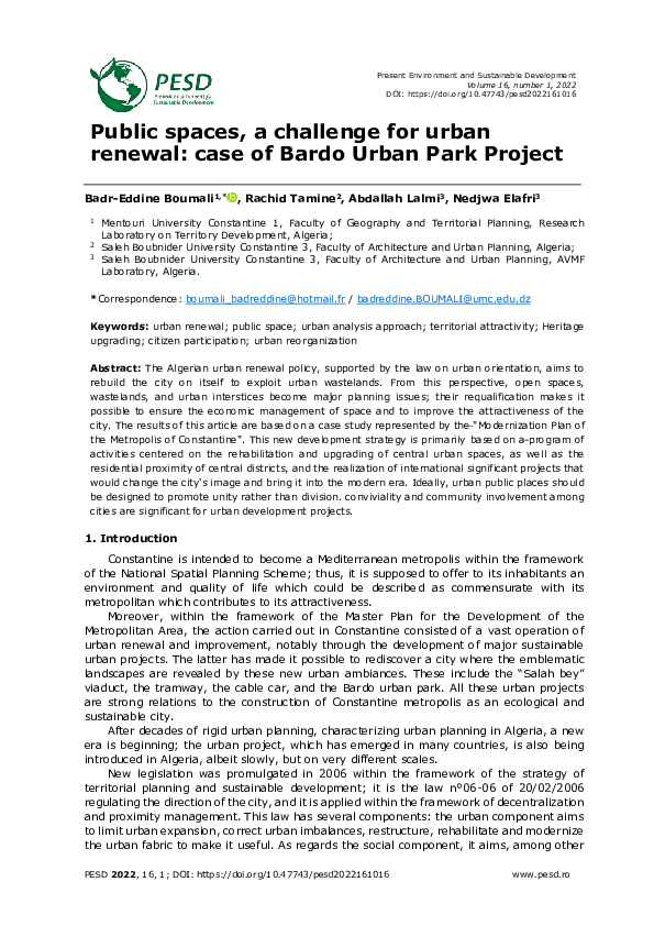 (PDF) Public spaces, a challenge for urban renewal: case of Bardo Urban ...