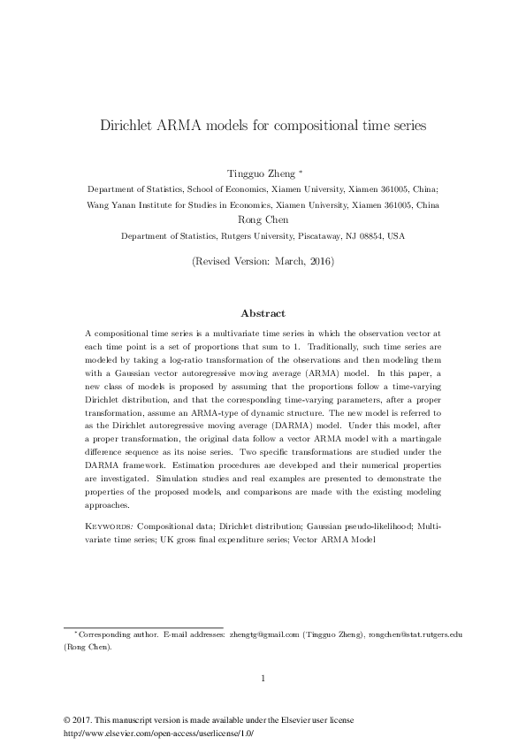 (PDF) Dirichlet ARMA models for compositional time series