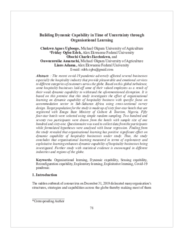 (PDF) Building Dynamic Capability in Time of Uncertainty through Organisational Learning