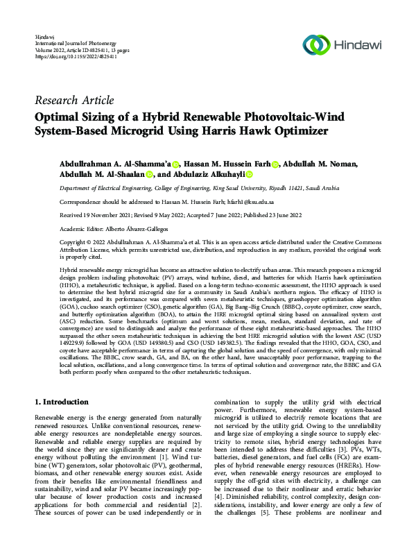 (PDF) Optimal Sizing of a Hybrid Renewable Photovoltaic-Wind System ...