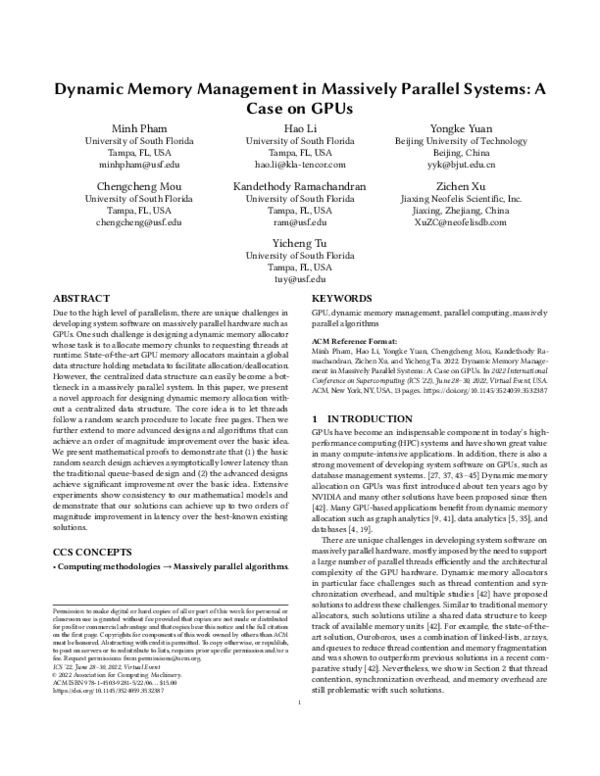 (PDF) Dynamic memory management in massively parallel systems