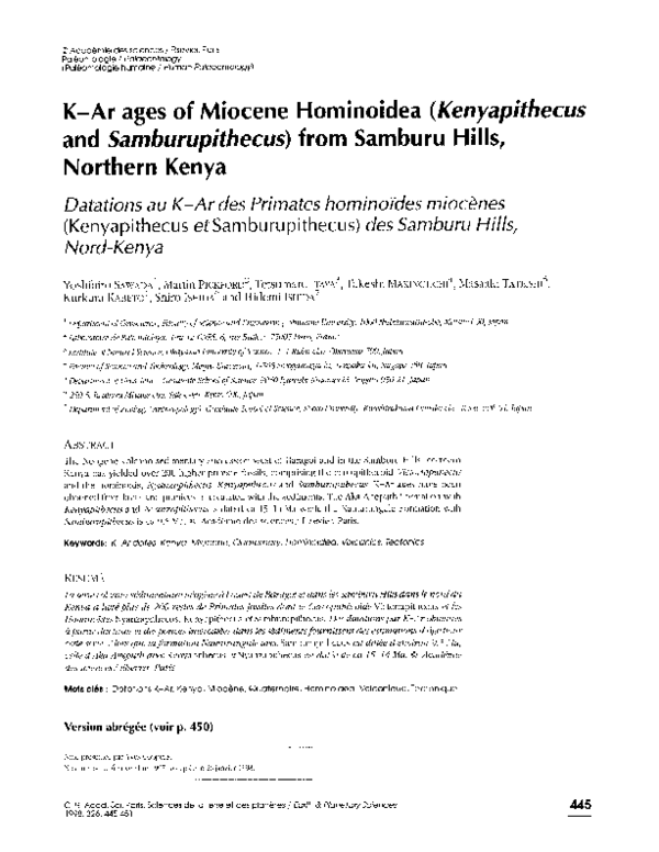 (PDF) K-Ar ages of miocene hominoidea (Kenyapithecus and ...