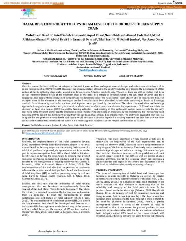 (PDF) Halal Risk Control at the Upstream Level of the Broiler Chicken ...