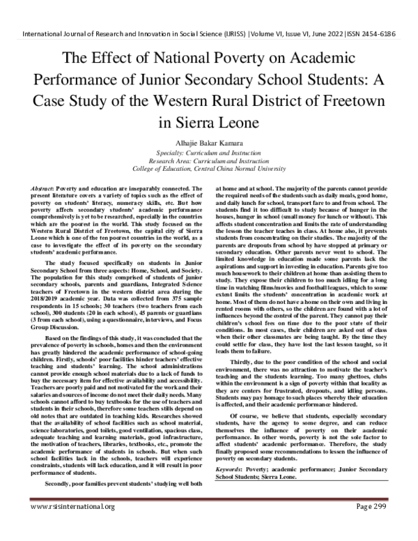 (PDF) The Effect of National Poverty on Academic Performance of Junior ...