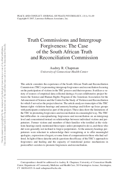 (PDF) Truth commissions and intergroup forgiveness: The case of the ...