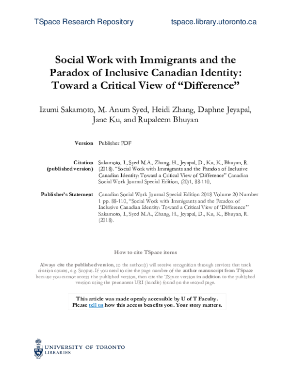 (PDF) Social Work with Immigrants and the Paradox of Inclusive Canadian ...