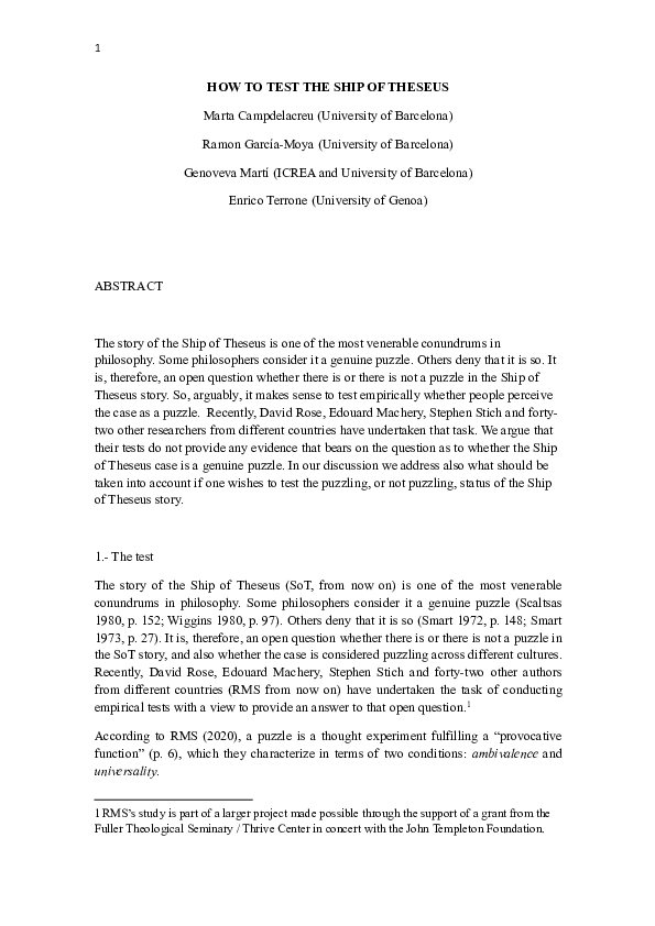 (PDF) How to Test the Ship of Theseus