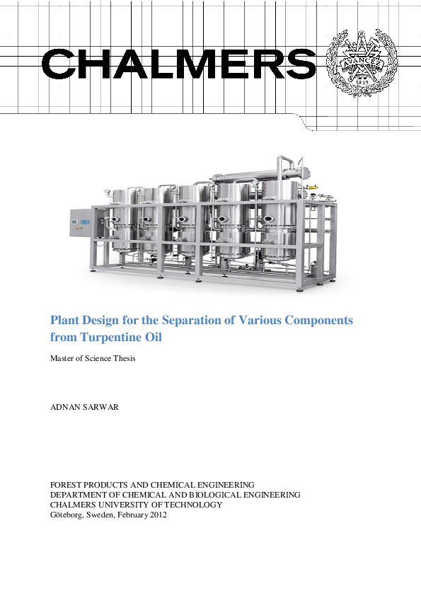 (PDF) Plant design for the separation of various components from ...