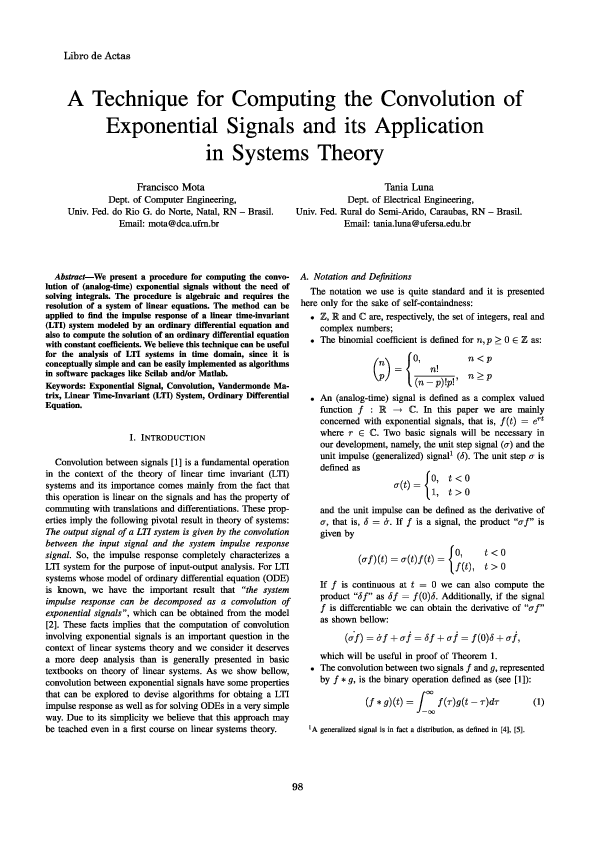 (PDF) A Technique for Computing the Convolution of Exponential Signals and its Application in ...
