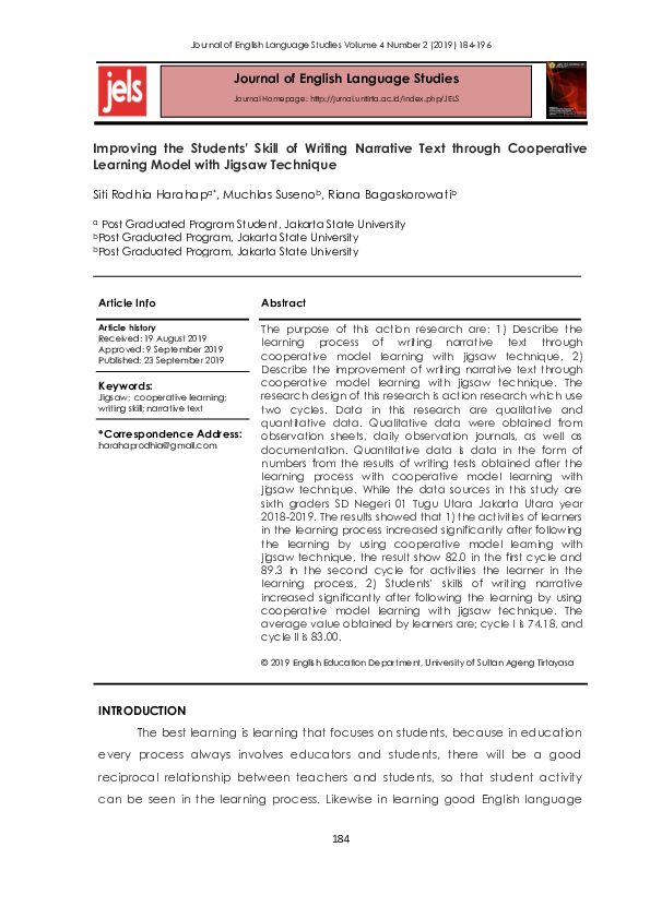 (PDF) Improving the Students’ Skill of Writing Narrative Text through ...