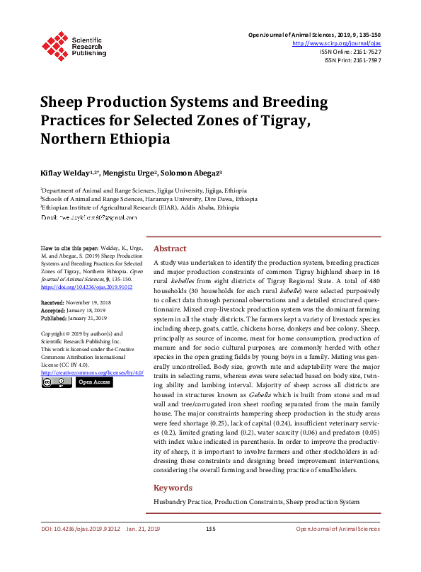 (PDF) Sheep Production Systems and Breeding Practices for Selected ...