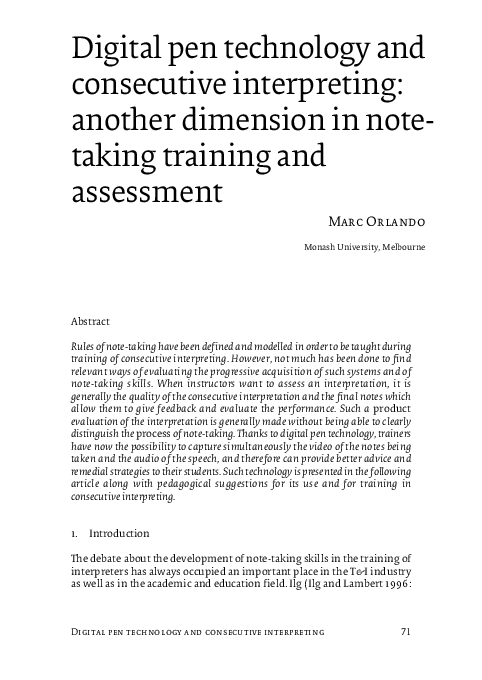 (PDF) Digital pen technology and consecutive interpreting: another ...