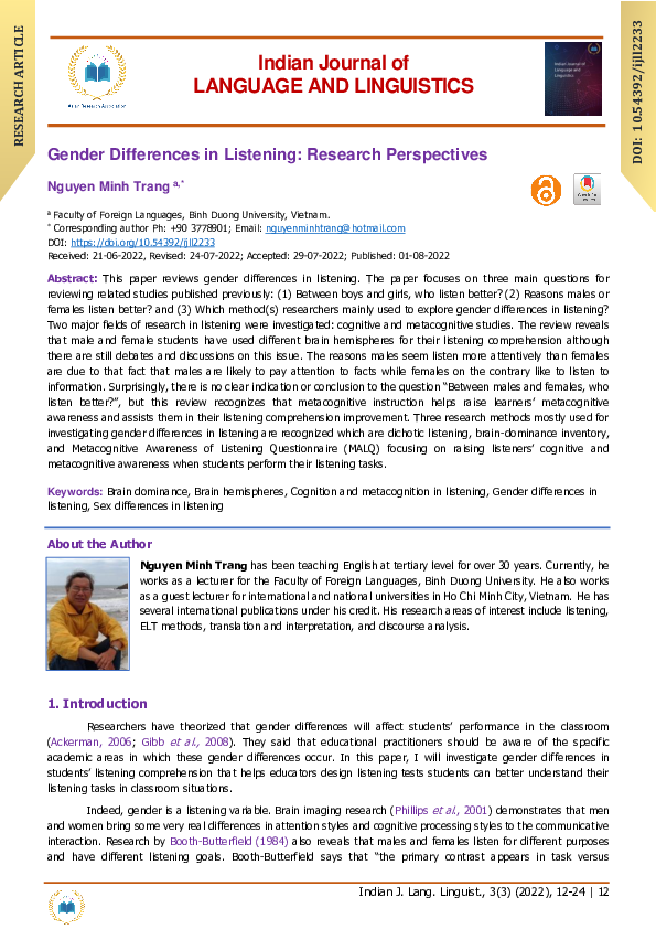 (PDF) Gender Differences in Listening: Research Perspectives