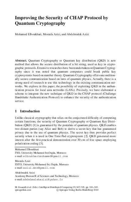 (PDF) Improving the Security of CHAP Protocol by Quantum Cryptography | Mohamed el boukhari ...
