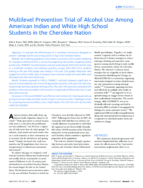 (PDF) Multilevel Prevention Trial of Alcohol Use Among American Indian ...
