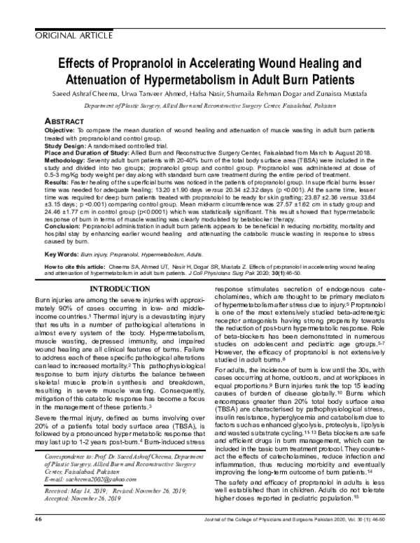 (PDF) Effects of Propranolol in Accelerating Wound Healing and ...