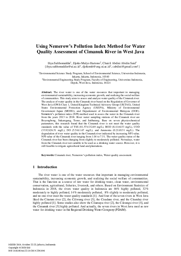 (PDF) Using Nemerow’s Pollution Index Method for Water Quality ...