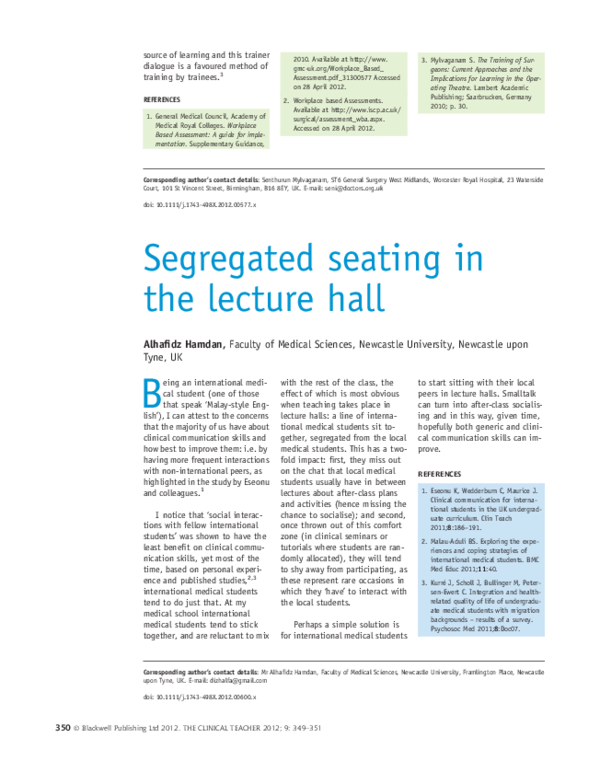 (PDF) Segregated seating in the lecture hall