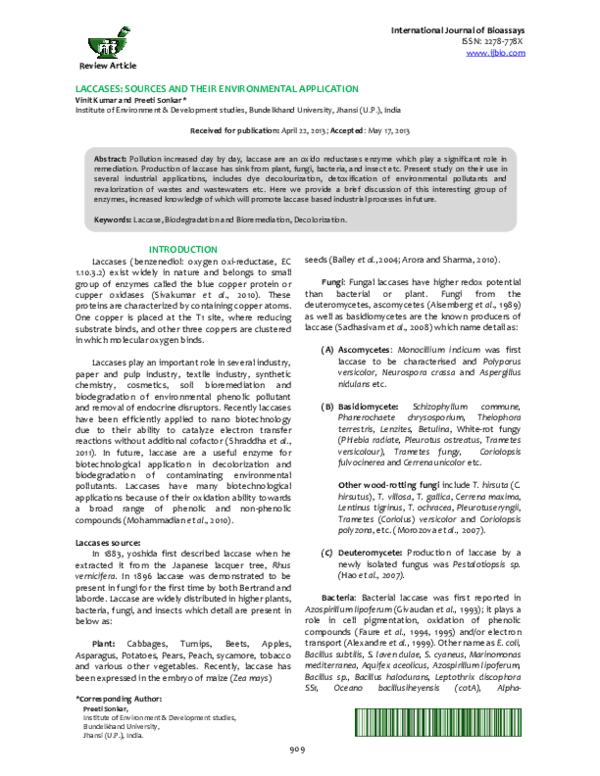 (PDF) Laccases: sources and their environmental application