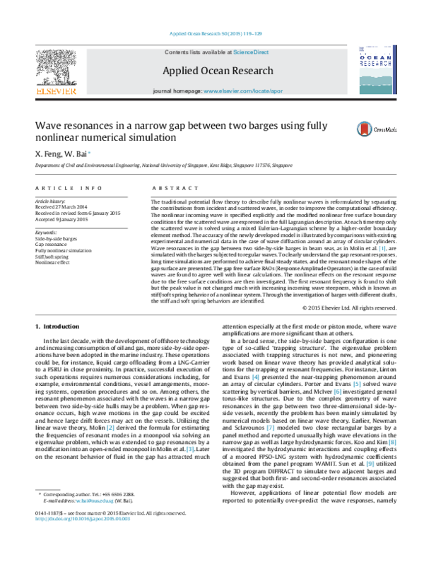 (PDF) Wave resonances in a narrow gap between two barges using fully ...