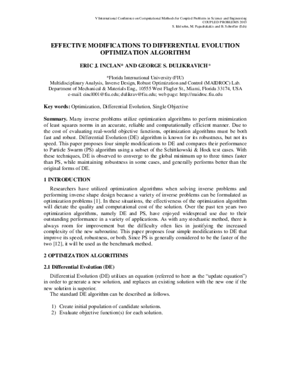 Pdf Effective Modifications To Differential Evolution Optimization