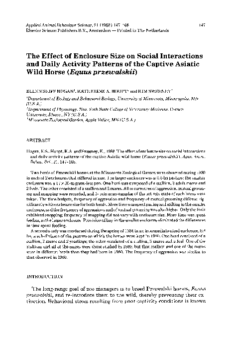 (PDF) The effect of enclosure size on social interactions and daily activity patterns of the ...